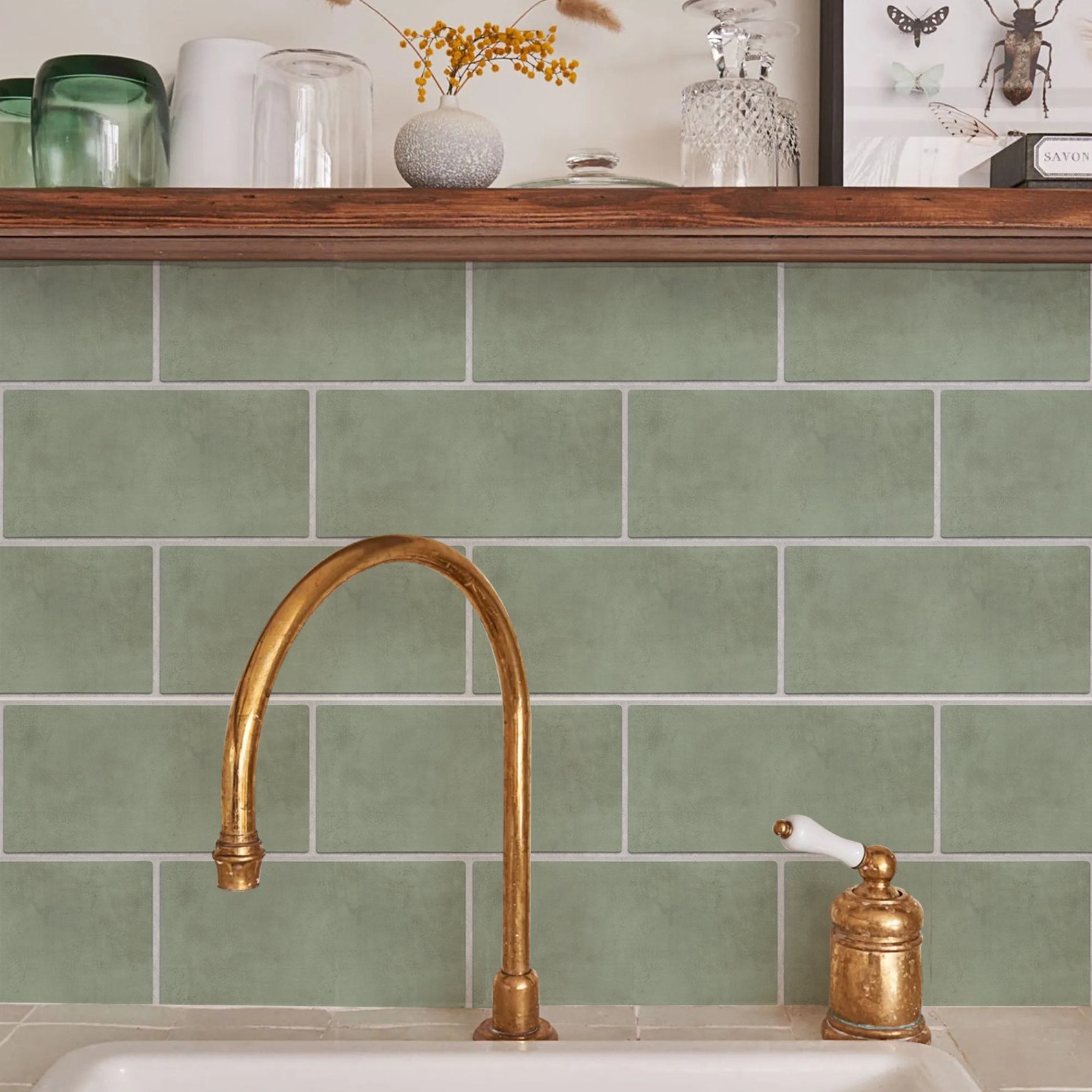Sage Green Subway Backsplash Tiles Peel and Stick Concrete - Etsy UK