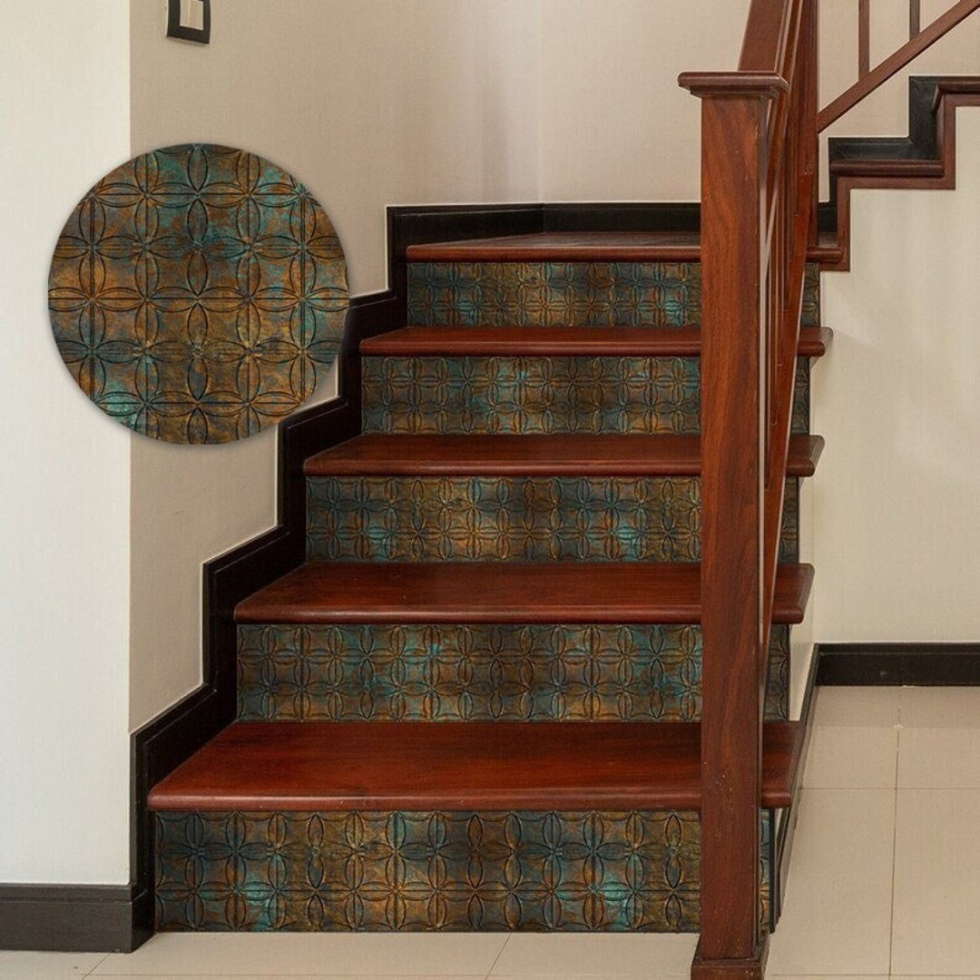 Industrial Copper Stair Riser Decal, Peel and Stick Faux 3D Metallic ...