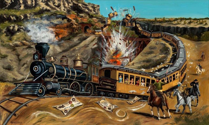 Old West Steam Locomotive Train Robbery Giclee Wall Art Print, With ...