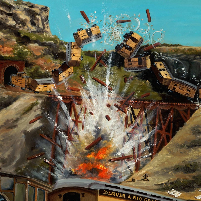 Old West Steam Locomotive Train Robbery Giclee Wall Art Print, With ...