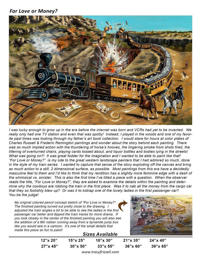 Old West Steam Locomotive Train Robbery Giclee Wall Art Print, With ...