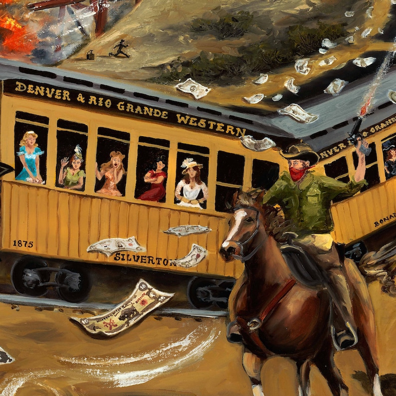 Old West Steam Locomotive Train Robbery Giclee Wall Art Print, With ...