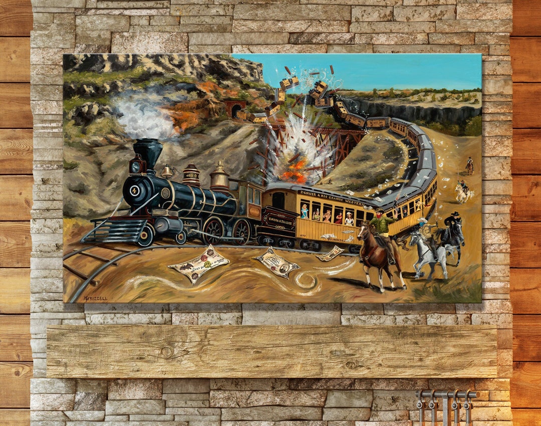 Old West Steam Locomotive Train Robbery Giclee Wall Art Print, With ...