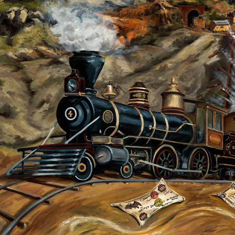 Old West Steam Locomotive Train Robbery Giclee Wall Art Print, With ...