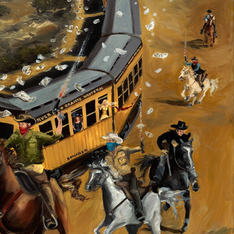 Old West Steam Locomotive Train Robbery Giclee Wall Art Print, With ...