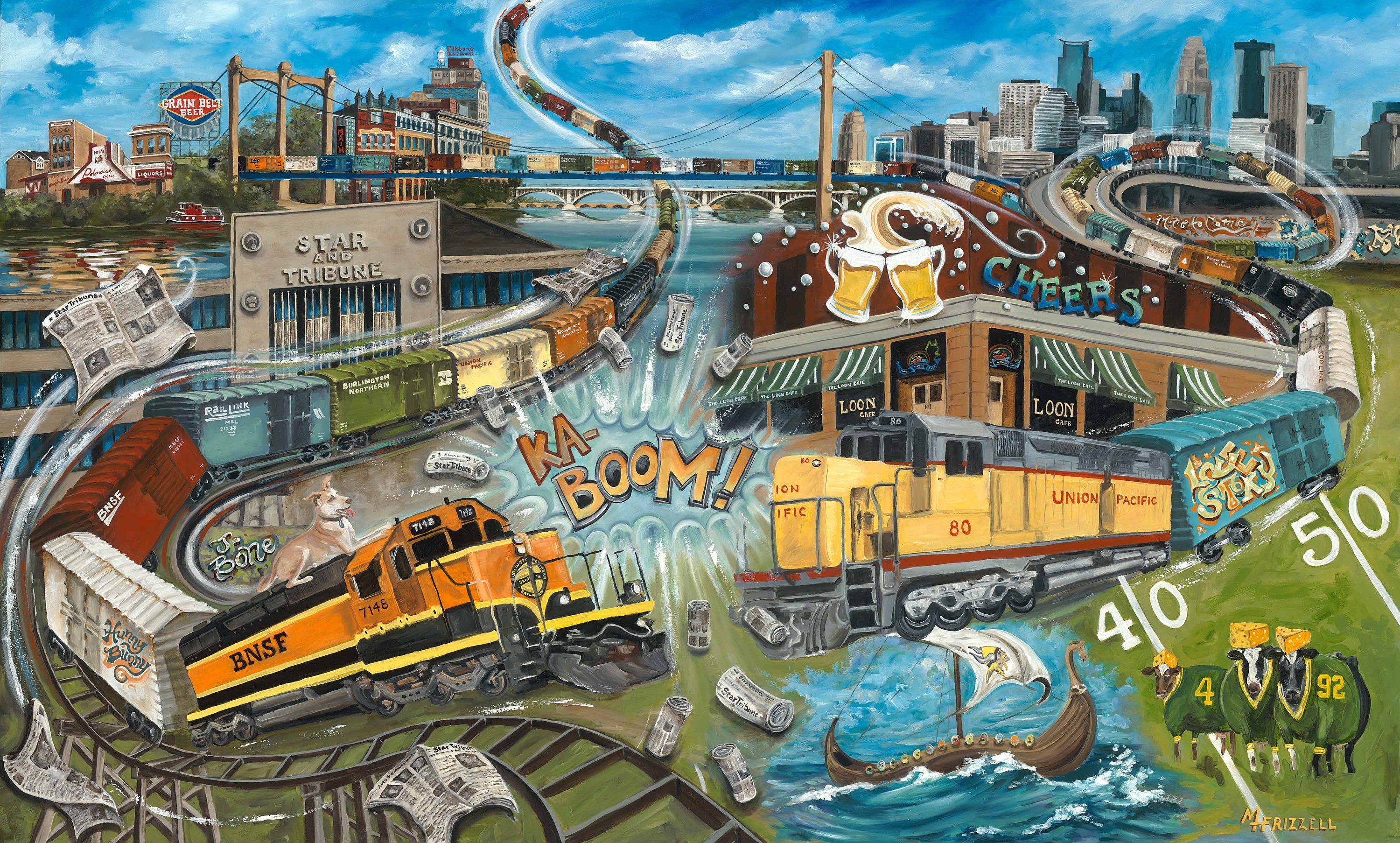 Flying Trains Colliding With Cartoon Ka-boom Giclee Wall Art - Etsy