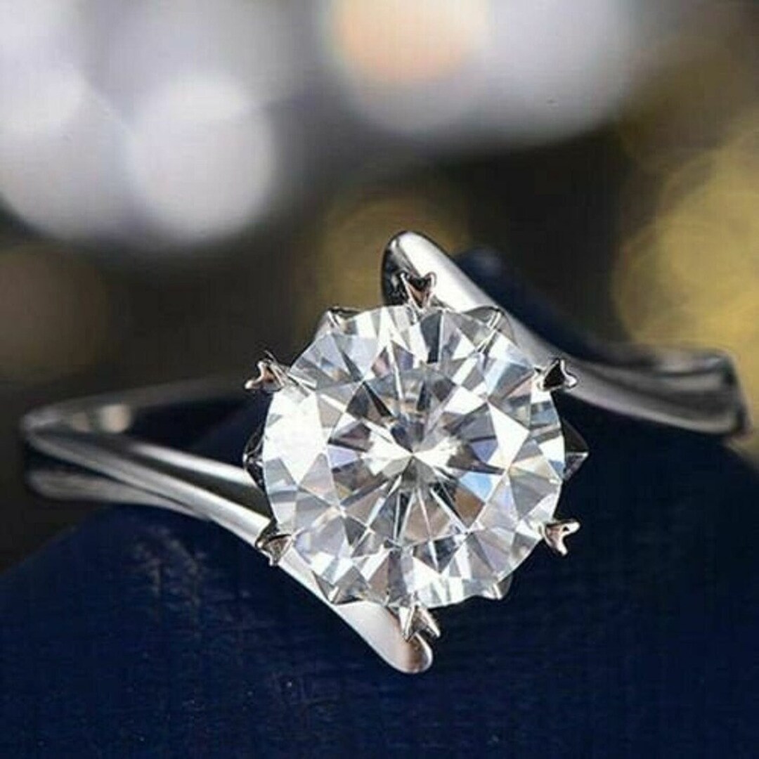 2.5 CT Bypass Solitaire Round Stone Sterling Silver Engagement Ring ...