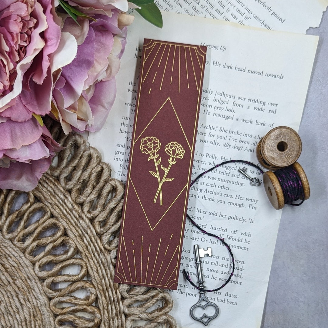 January Birth Flower Bookmark With Gold Foil Carnation Flower Garnet - Etsy
