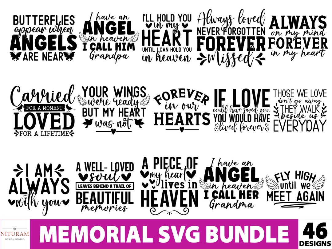 Memorial Quotes Svg Bundle, Rest in Peace Svg, Loving Memory Svg ...