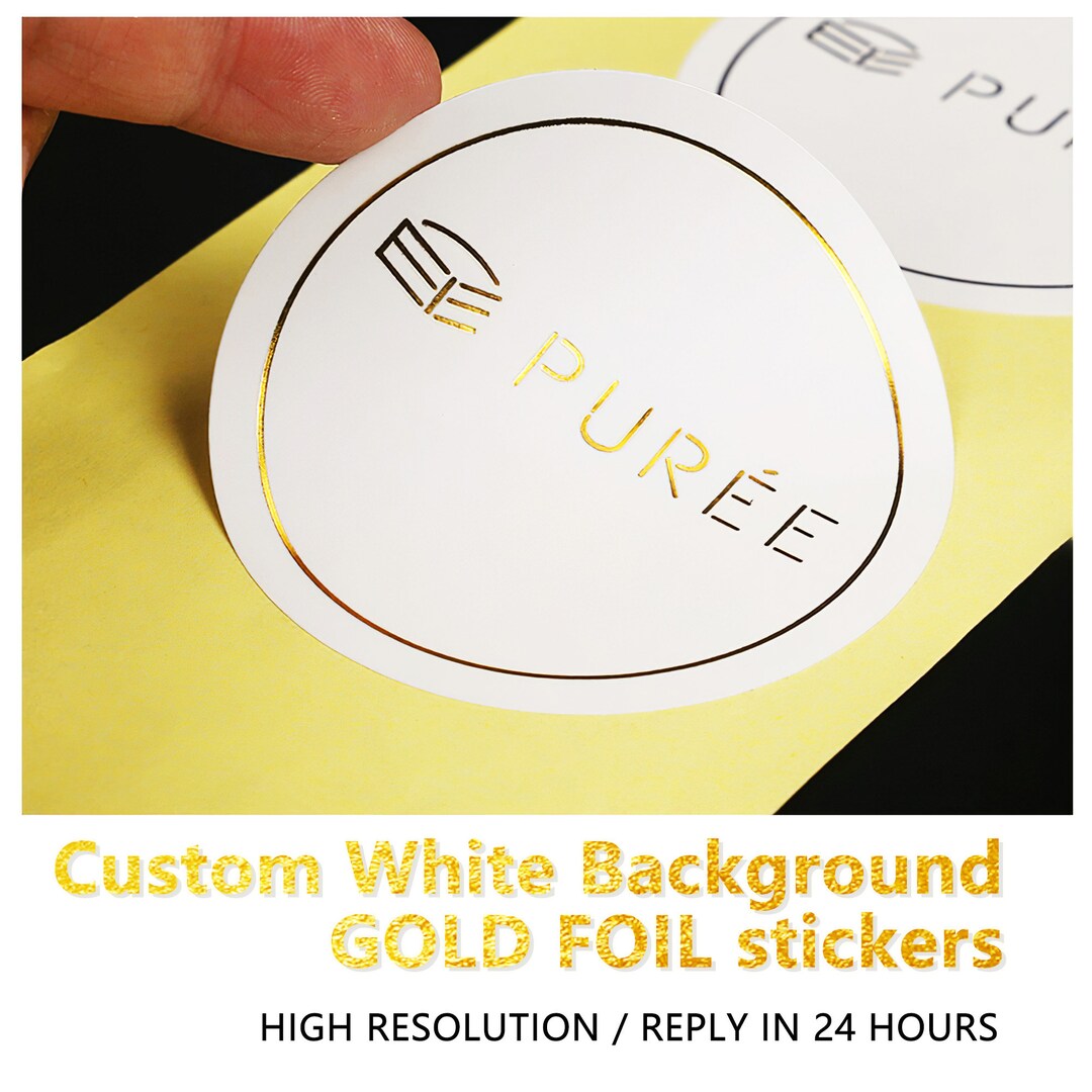 Custom Round White Background Gold Foil Stickers, Shiny Gold Sticker ...