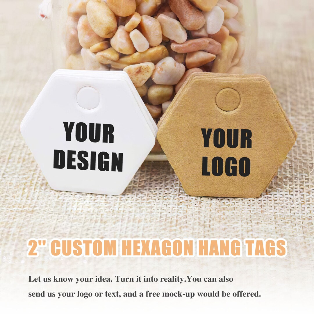 Custom 2 Hexagon Hang Tags With Your Logo/text thickness 300 GSM, Hang ...