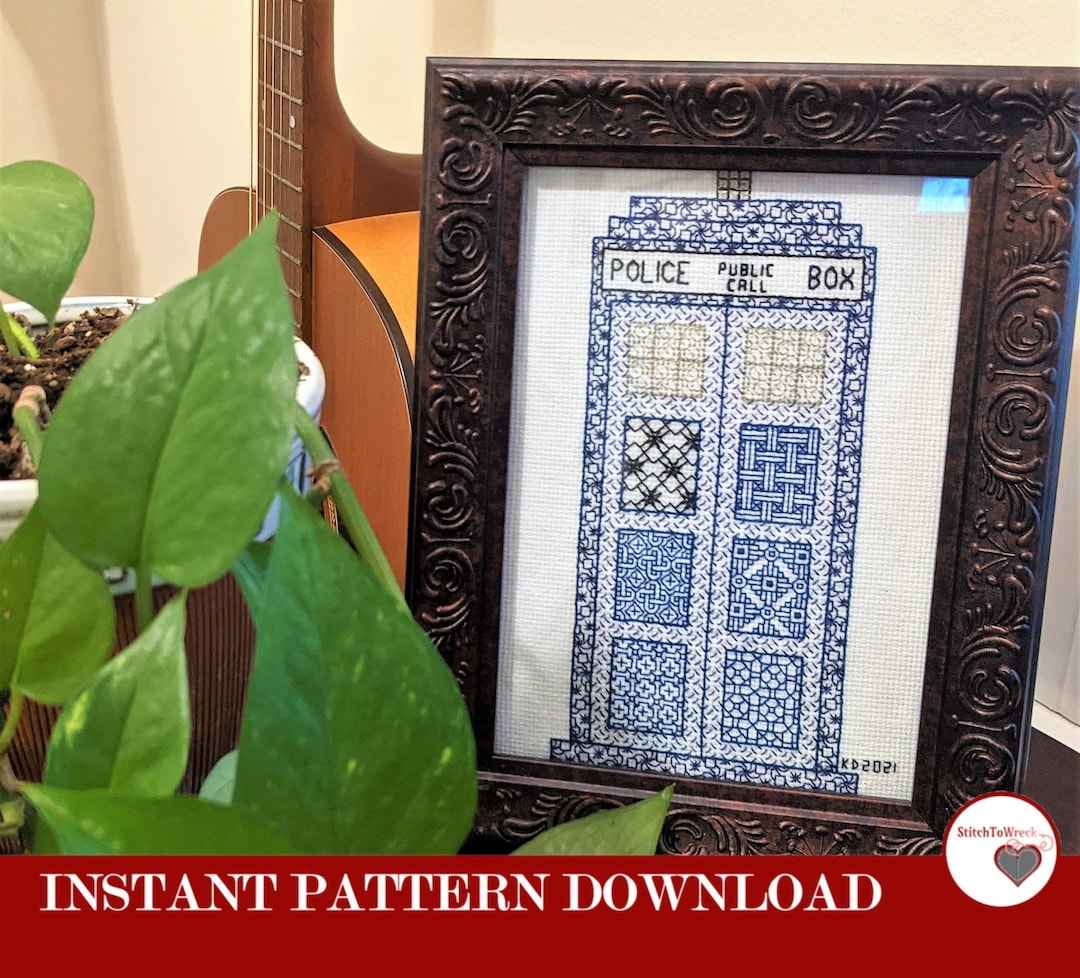 Doctor Who Tardis Blackwork Embroidery Pattern | Instant Digital PDF ...