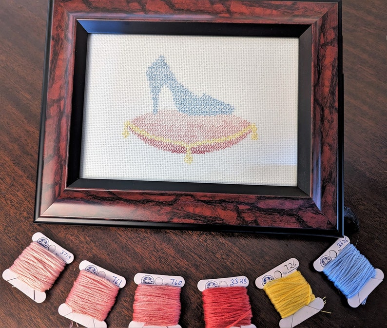 Cinderella Princess Glass Slipper Cushion | Blackwork Cross Stitch ...