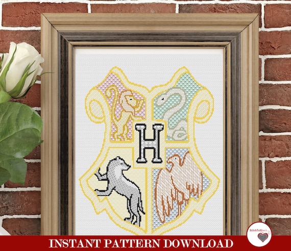 HP Magic School Shield Crest Blackwork Cross Stitch Pattern | Etsy
