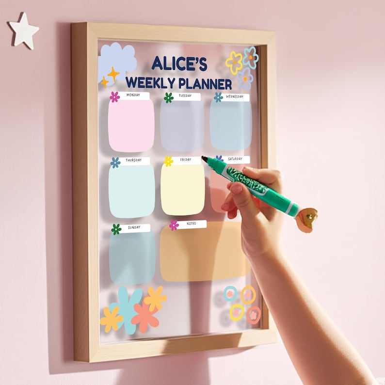Personalized Kids Acrylic Weekly Planner With Frame – Dry Erase ...