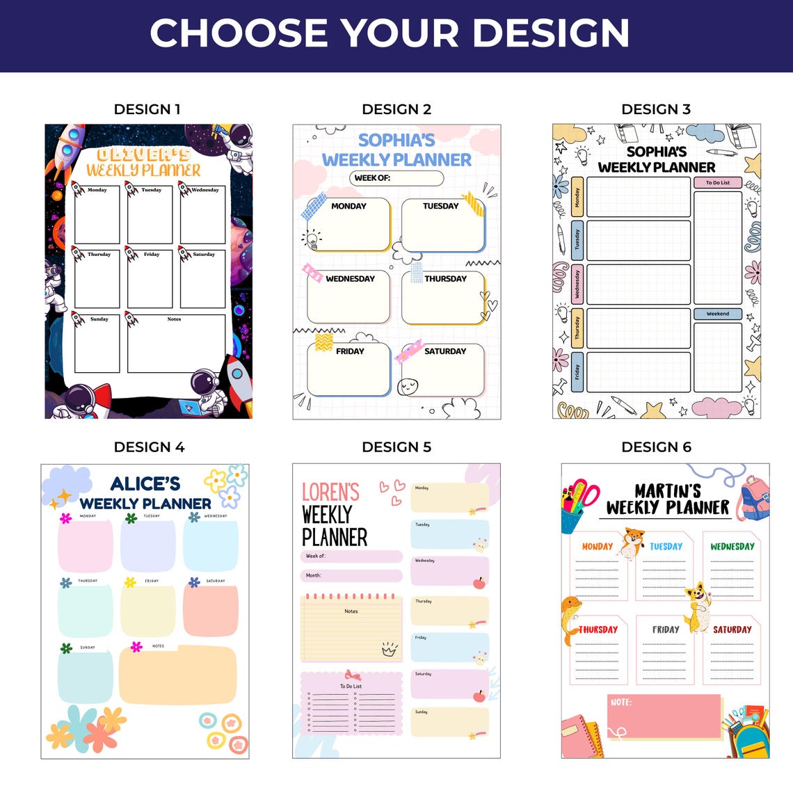 Personalized Kids Acrylic Weekly Planner With Frame – Dry Erase ...