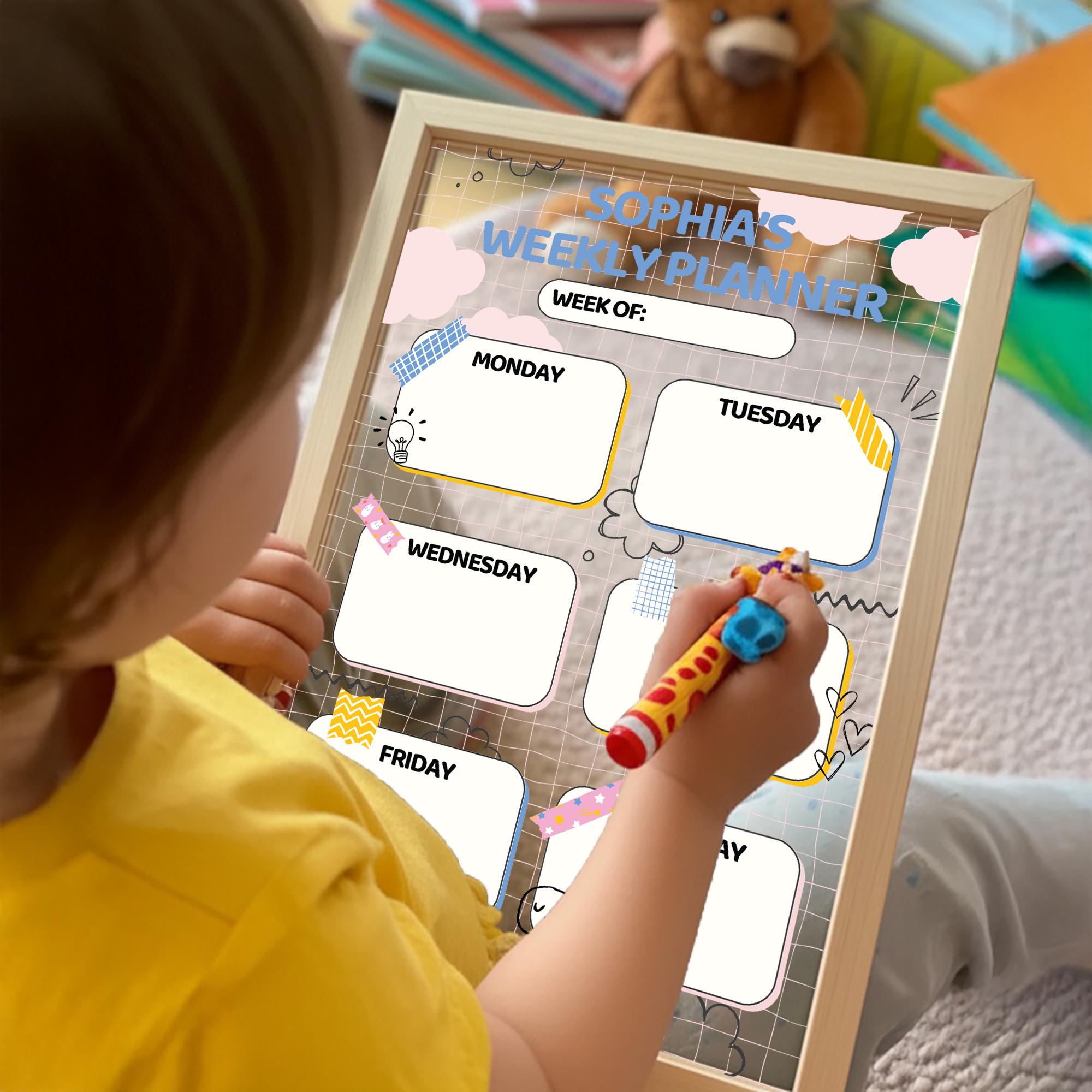 Personalized Kids Acrylic Weekly Planner With Frame – Dry Erase ...