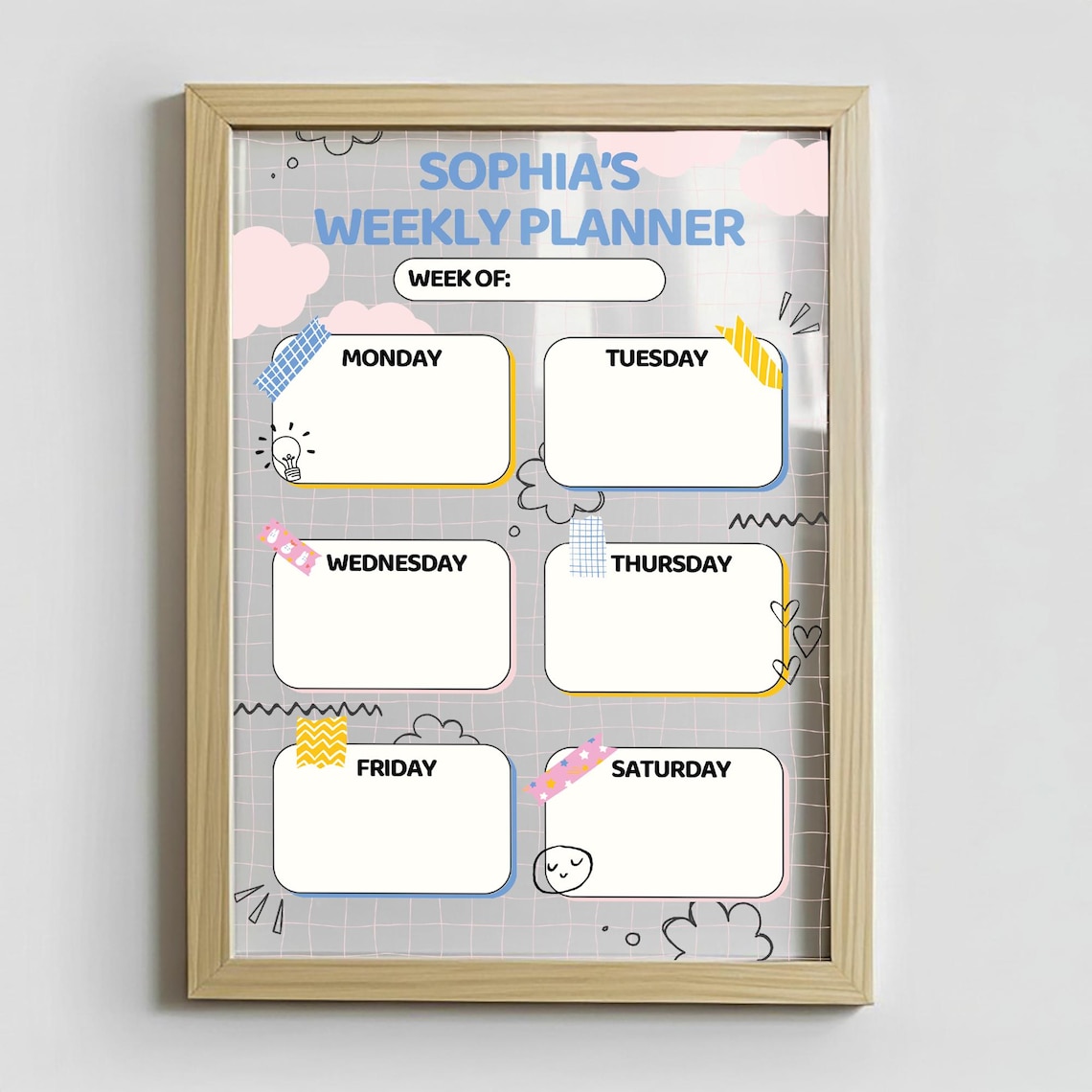 Personalized Kids Acrylic Weekly Planner With Frame – Dry Erase ...