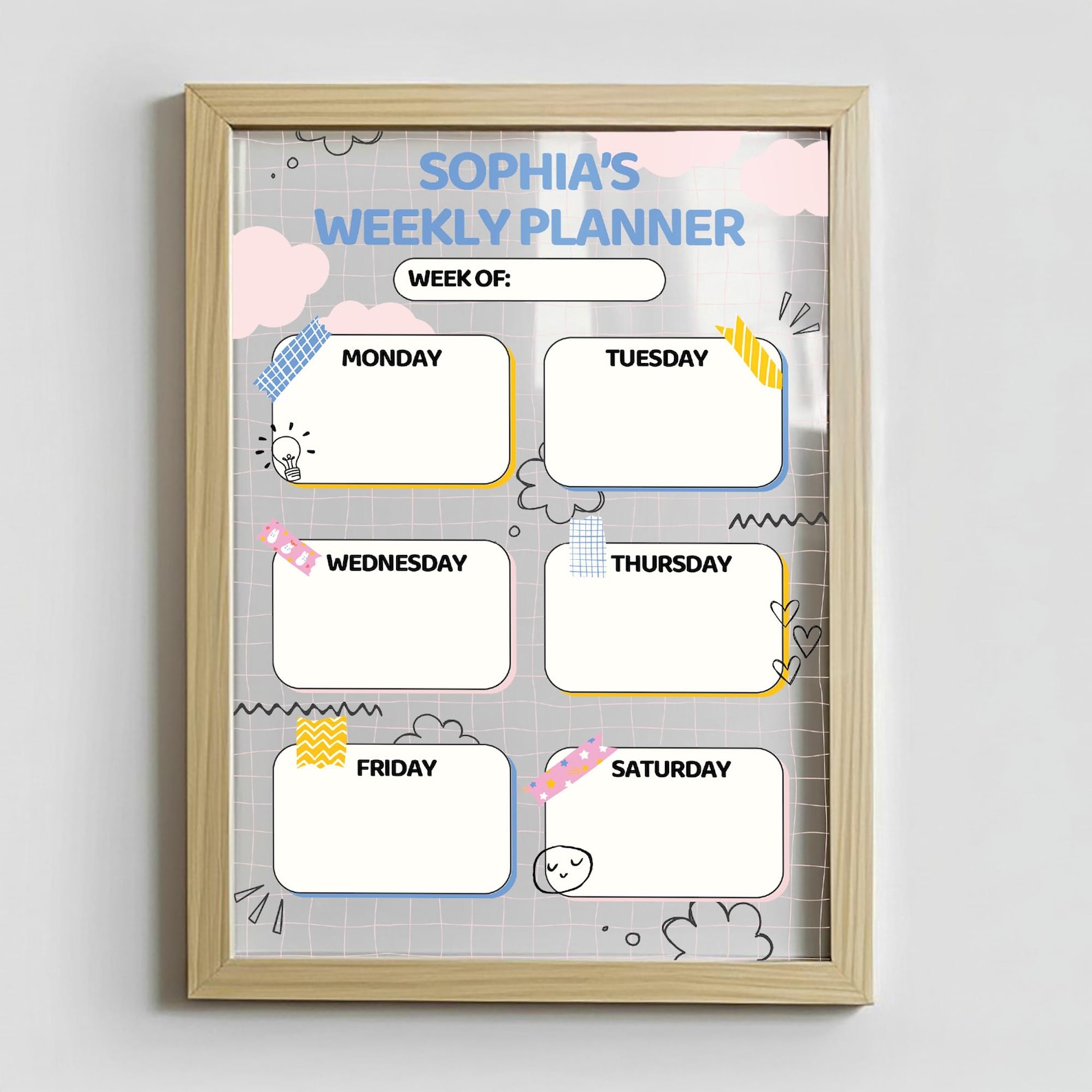 Personalized Kids Acrylic Weekly Planner With Frame – Dry Erase ...