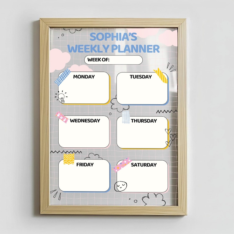Personalized Kids Acrylic Weekly Planner With Frame – Dry Erase ...