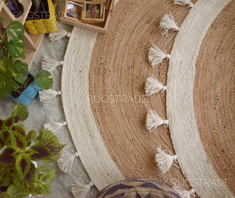Natural Handwoven Round Jute Rug Round Boho Rug Large Round - Etsy
