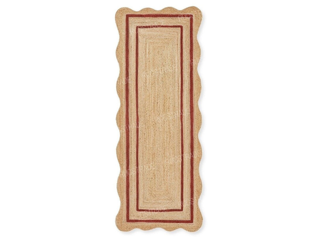 Scalloped Runner Rug Rustic Red Wavy Edge Runner Rug, Bohemian Jute Rug ...