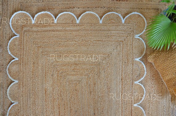 Natural Jute Rug Jute Scalloped Rug Bohemian Scallop Rug - Etsy
