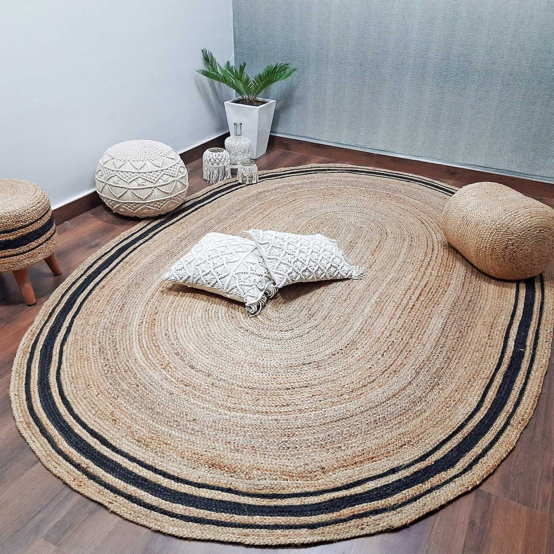 Natural Handwoven Jute Rug for Living Room, Braided Jute Rug, Boho Jute ...