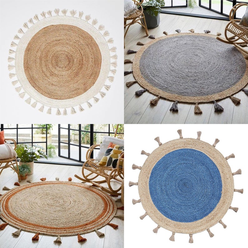 Natural Handwoven Round Jute Rug Round Boho Rug Large Round - Etsy