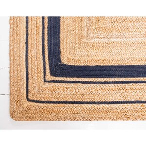 Jute Rug Navy Saturn Border Handwoven Jute Rug, Boho Rug, Natural Jute ...