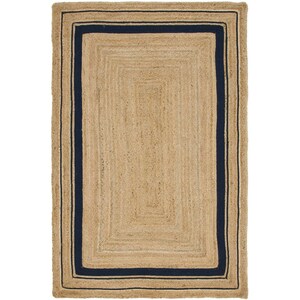 Jute Rug Navy Saturn Border Handwoven Jute Rug, Boho Rug, Natural Jute ...