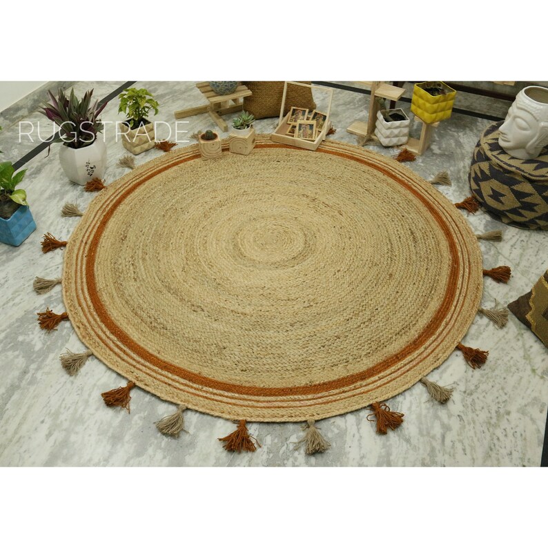 Natural Handwoven Round Jute Rug Round Boho Rug Large Round - Etsy