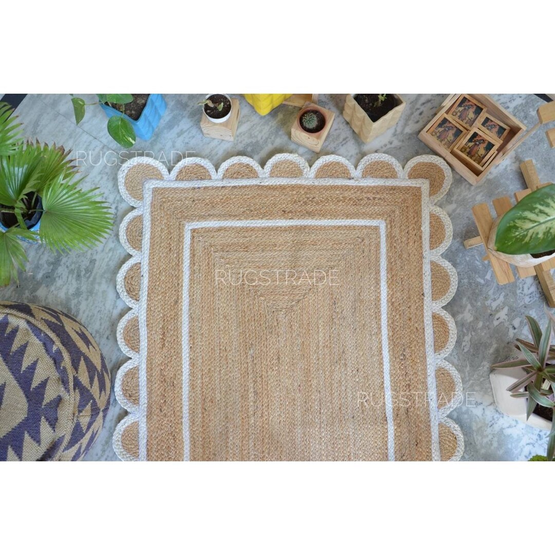 Jute Rug Natural Jute Scalloped Rug, Bohemian Scallop Rug, Scalloped ...