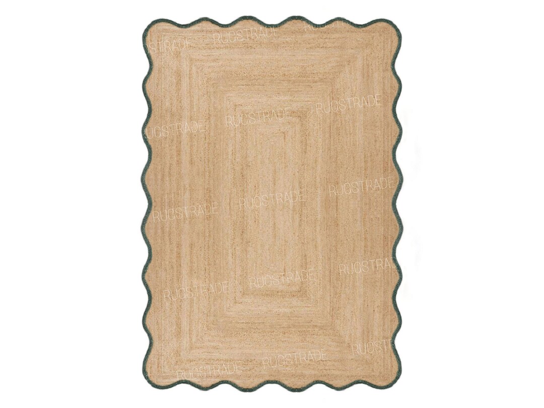 Scalloped Jute Rug Emerald Green Jute Rug Scallop Jute Rug - Etsy