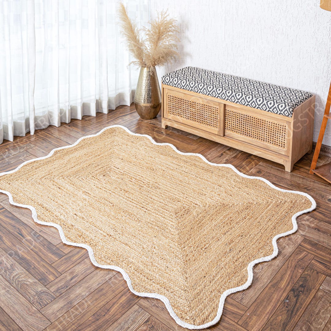 Scallop Rug Natural Jute Rug, Scallop Jute Rug, Scalloped Rug, Area Rug ...
