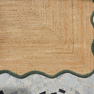 Scalloped Jute Rug Emerald Green Jute Rug, Scallop Jute Rug, Boho Jute ...