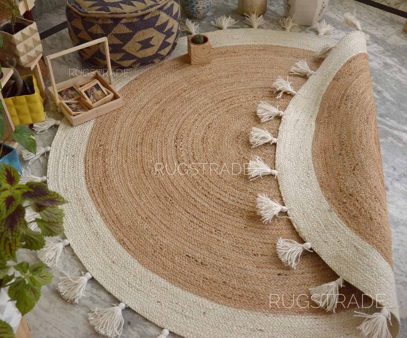 Natural Handwoven Round Jute Rug Round Boho Rug Large Round - Etsy