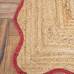Scalloped Jute Rug Rustic Red Wave Edge Jute Rug, Jute Scalloped Rug ...