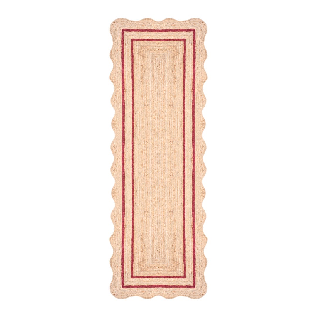 Scalloped Jute Rug - Rustic Red Wavy Jute Rug, Door Mat, Runner Rugs ...