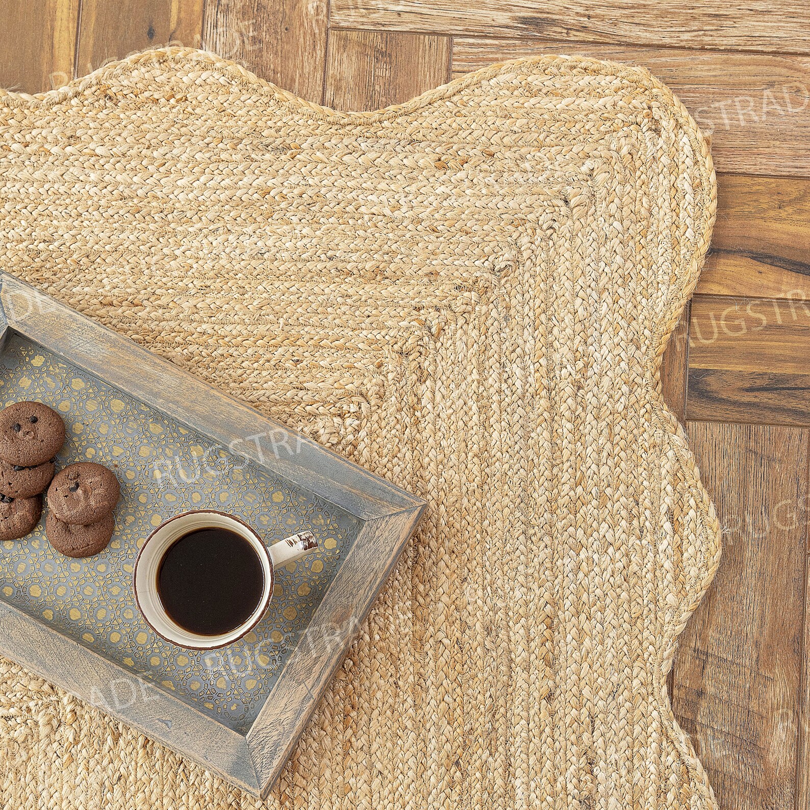 Natural Jute Rug Wavy Edge Rug, Scalloped Jute Rug, Bohemian Rug, Jute ...