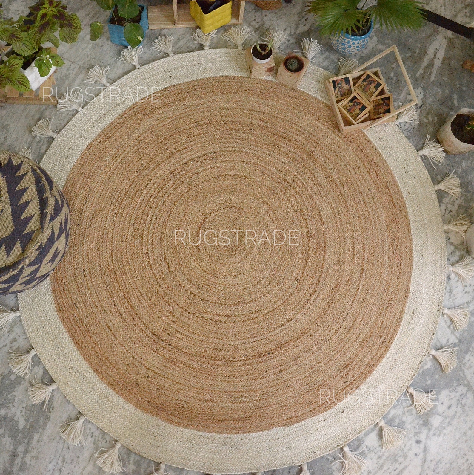 Natural Handwoven Round Jute Rug Round Boho Rug Large Round - Etsy