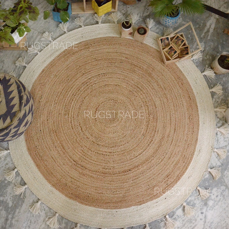 Natural Handwoven Round Jute Rug Round Boho Rug Large Round - Etsy