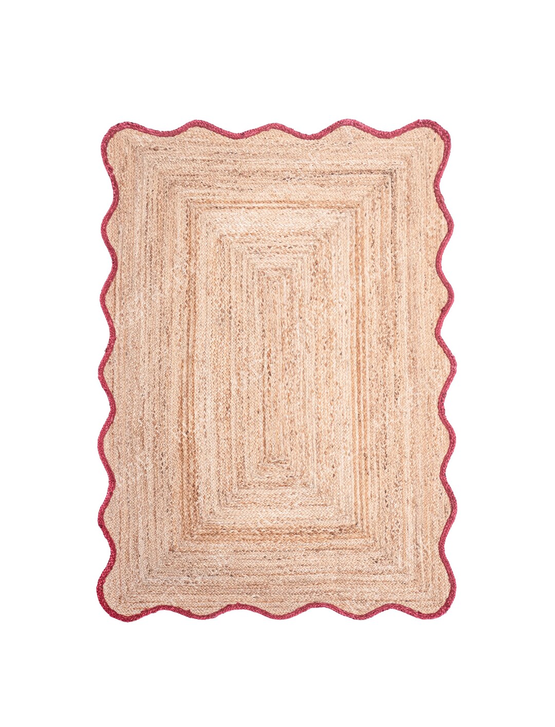 Scalloped Jute Rug Rustic Red Wave Edge Jute Rug, Jute Scalloped Rug ...