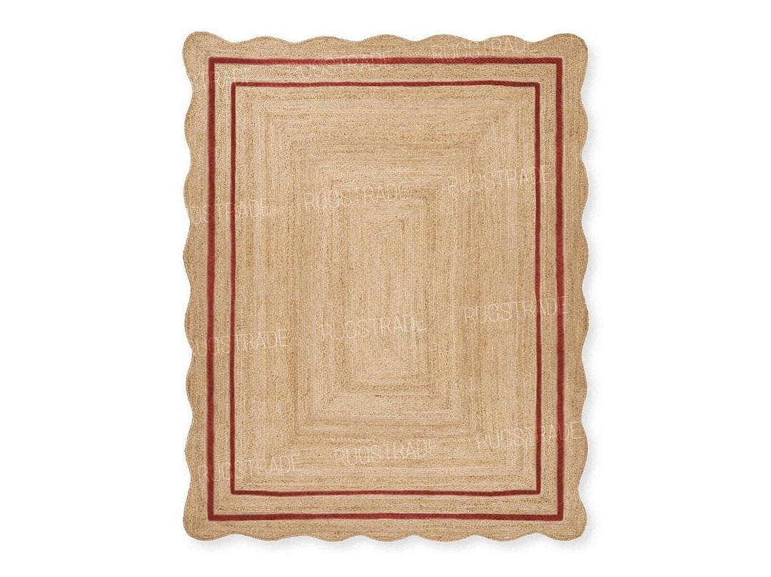 Scalloped Jute Rug Rustic Red Wave Edge Jute Rug Jute - Etsy