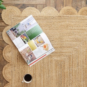 Jute Rug Scallop, Natural Jute Scalloped Rug, Jute Rug Rectangular ...