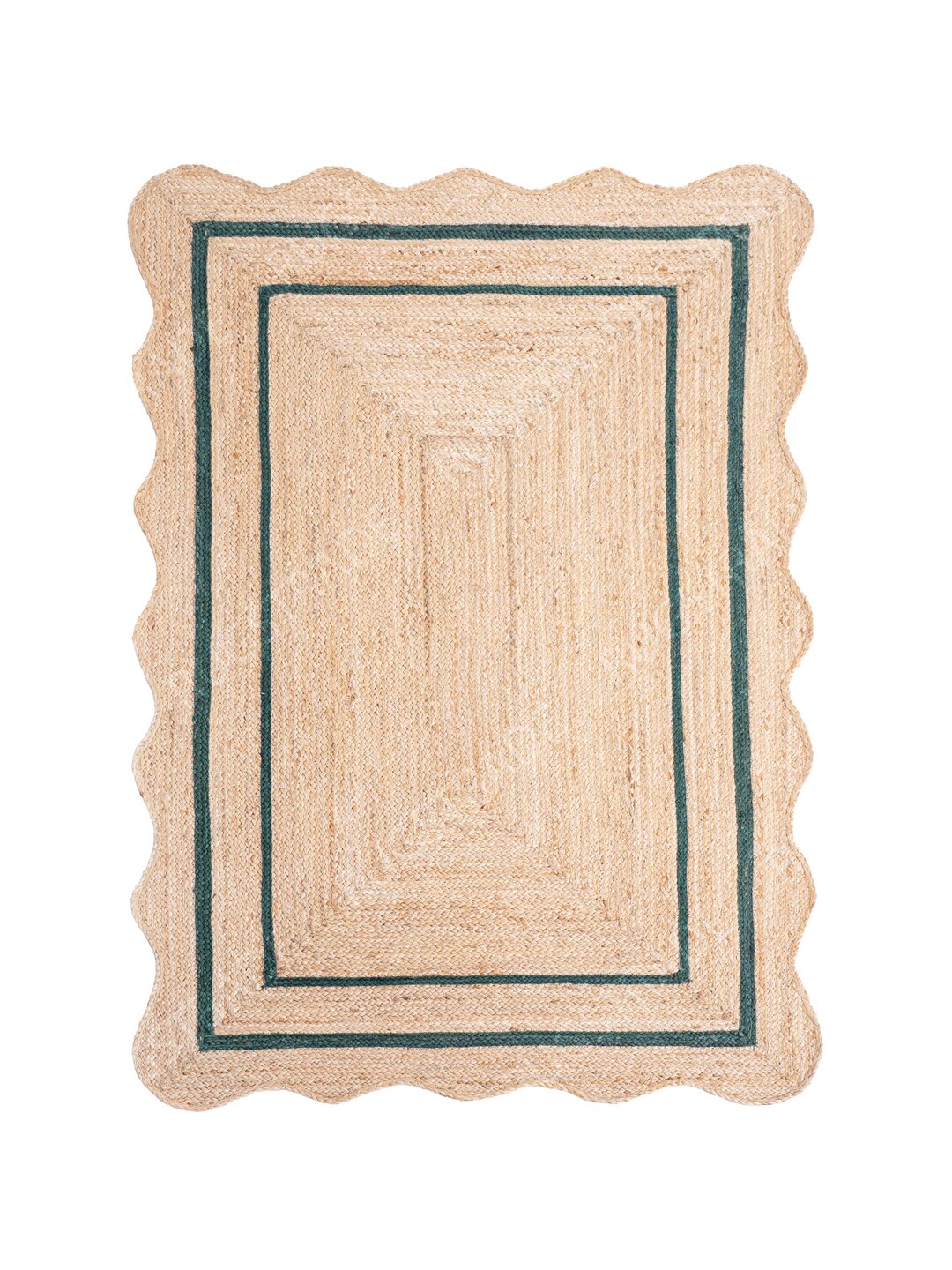 Scallop Jute Rug- Emerald Green Wavy Jute Rug, Bohemian Jute Rug ...
