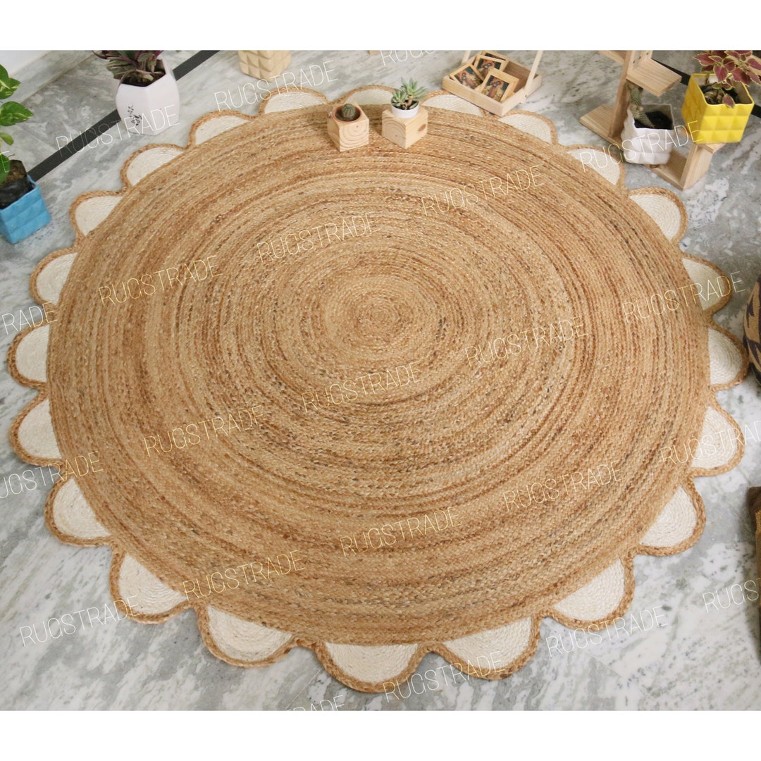 Scallop Round Rug - Round Jute Rug, Bohemian Round Rug, Natural Jute ...