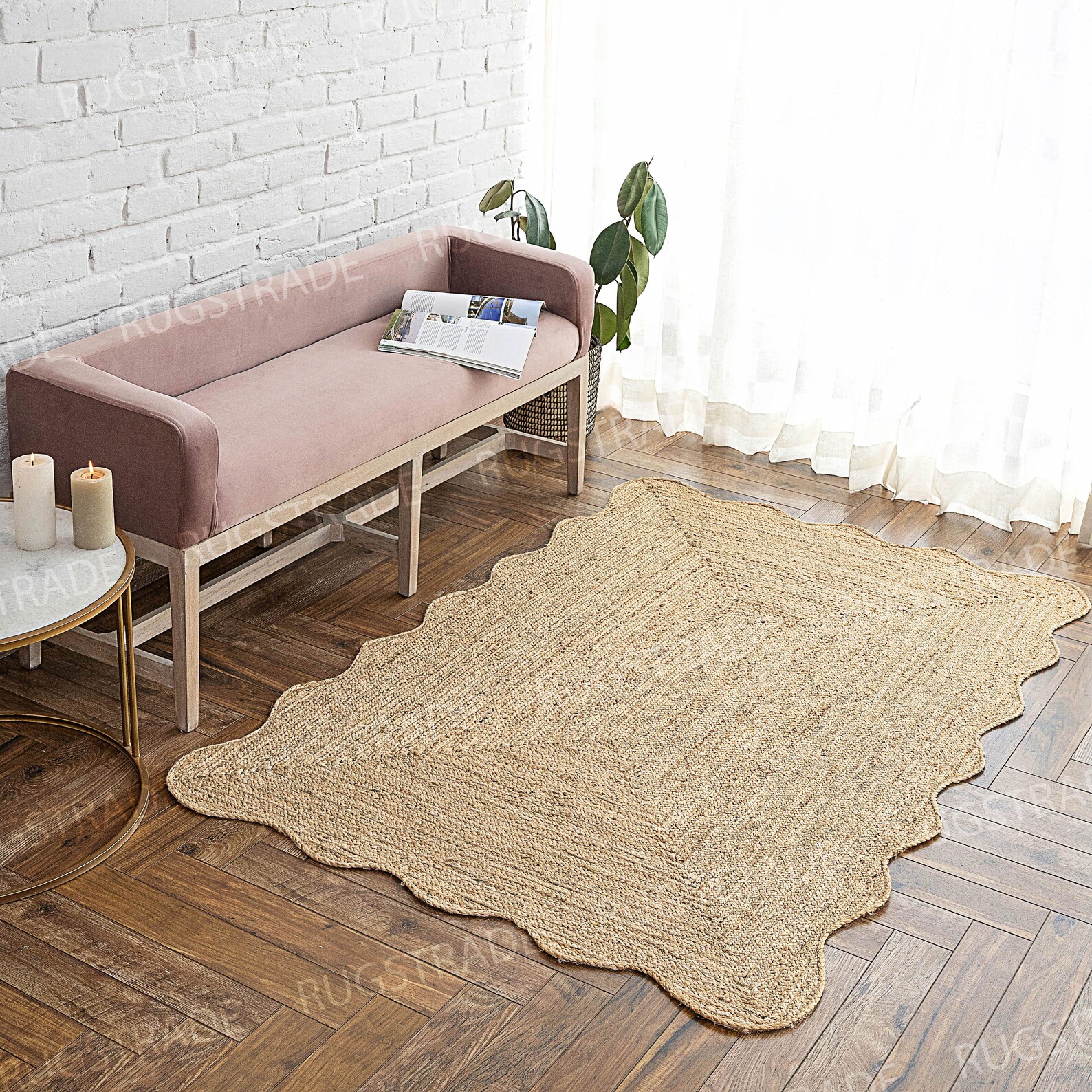 Natural Jute Rug Wavy Edge Rug, Scalloped Jute Rug, Bohemian Rug, Jute ...