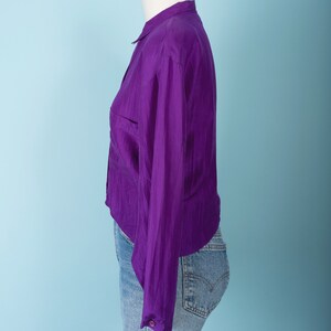 1980s Ultra Thin Crinkle Silk Purple Cropped Button Down Blouse by ...