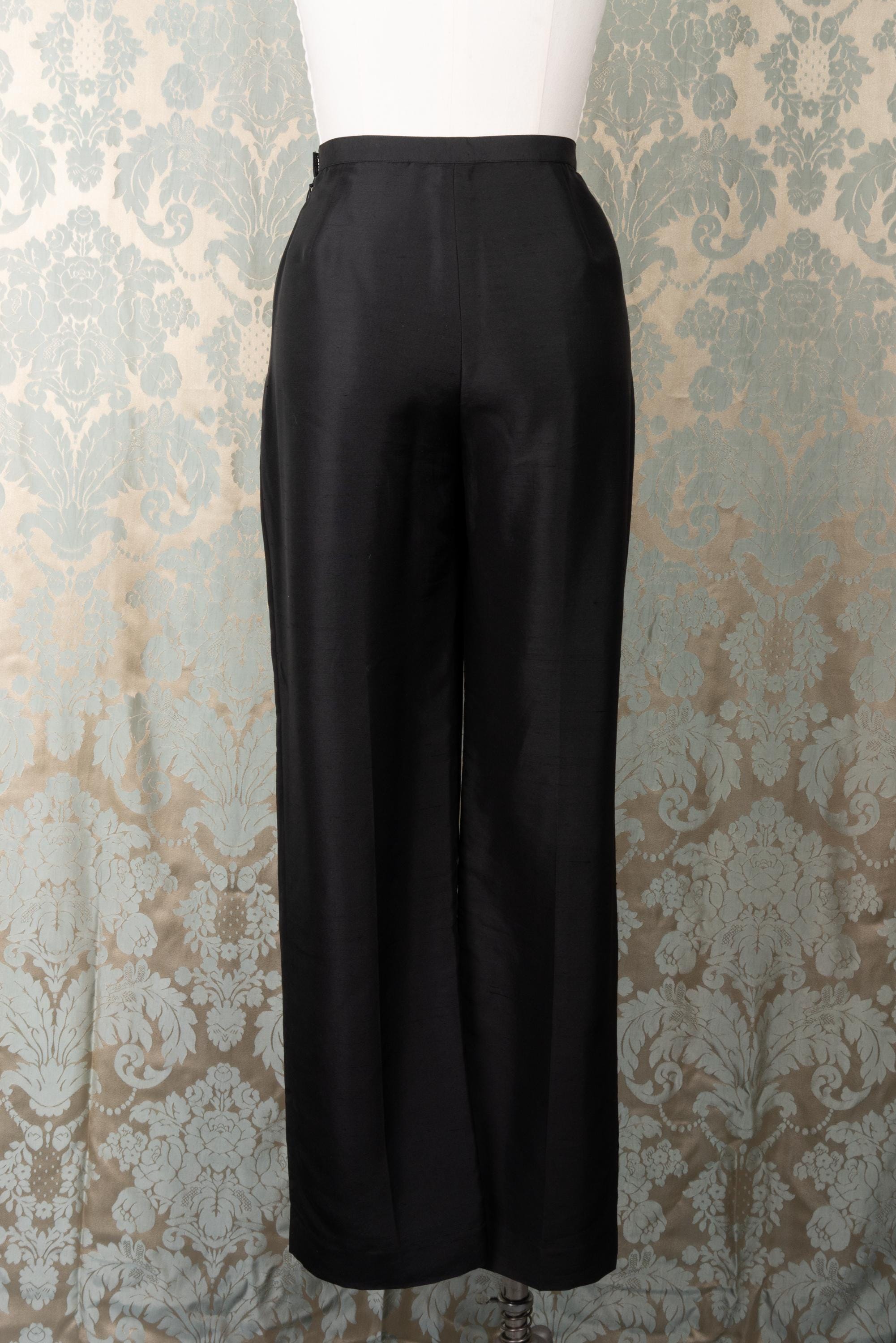 80s Kasper Black Silk Pants With High Waist and Full Legs - Etsy